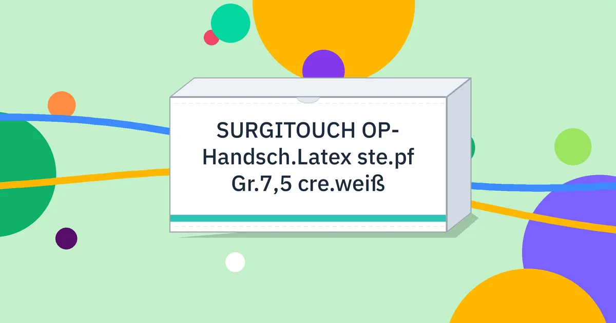 Symbolbild: Packung mit der Aufschrift SURGITOUCH OP-Handsch.Latex ste.pf Gr.7,5 cre.weiß (PZN 19155797) – Verfügbarkeit und Bezug in Apotheken in Frankfurt am Main