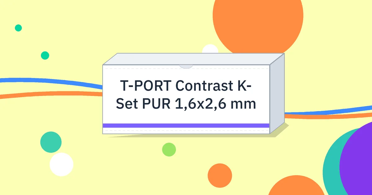 Symbolbild: Packung mit der Aufschrift T-PORT Contrast K-Set PUR 1,6x2,6 mm (PZN 17588291) – Verfügbarkeit und Bezug in Apotheken in Frankfurt am Main