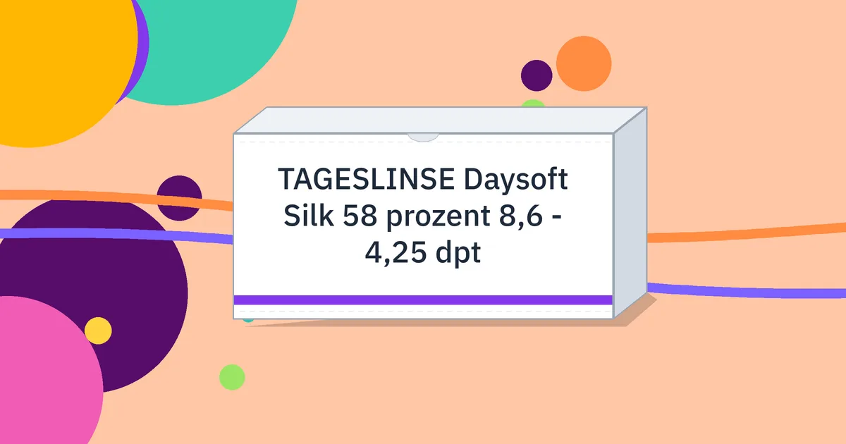 Symbolbild: Packung mit der Aufschrift TAGESLINSE Daysoft Silk 58 prozent 8,6 -4,25 dpt (PZN 00332771) – Verfügbarkeit und Bezug in Apotheken in Frankfurt am Main