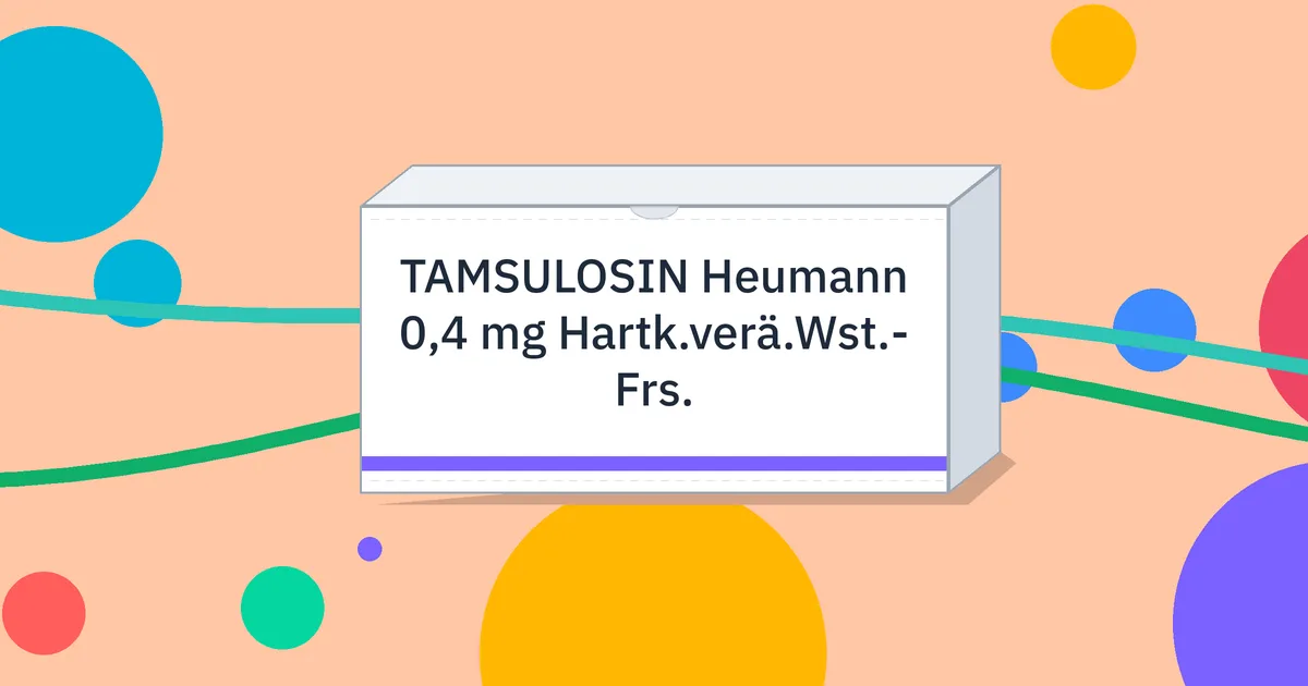 Symbolbild: Packung mit der Aufschrift TAMSULOSIN Heumann 0,4 mg Hartk.verä.Wst.-Frs. (PZN 12582160) – Verfügbarkeit und Bezug in Apotheken in Frankfurt am Main