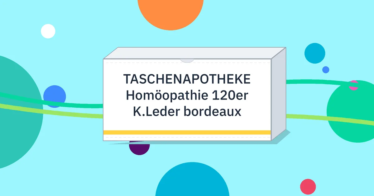 Symbolbild: Packung mit der Aufschrift TASCHENAPOTHEKE Homöopathie 120er K.Leder bordeaux (PZN 18849635) – Verfügbarkeit und Bezug in Apotheken in Frankfurt am Main