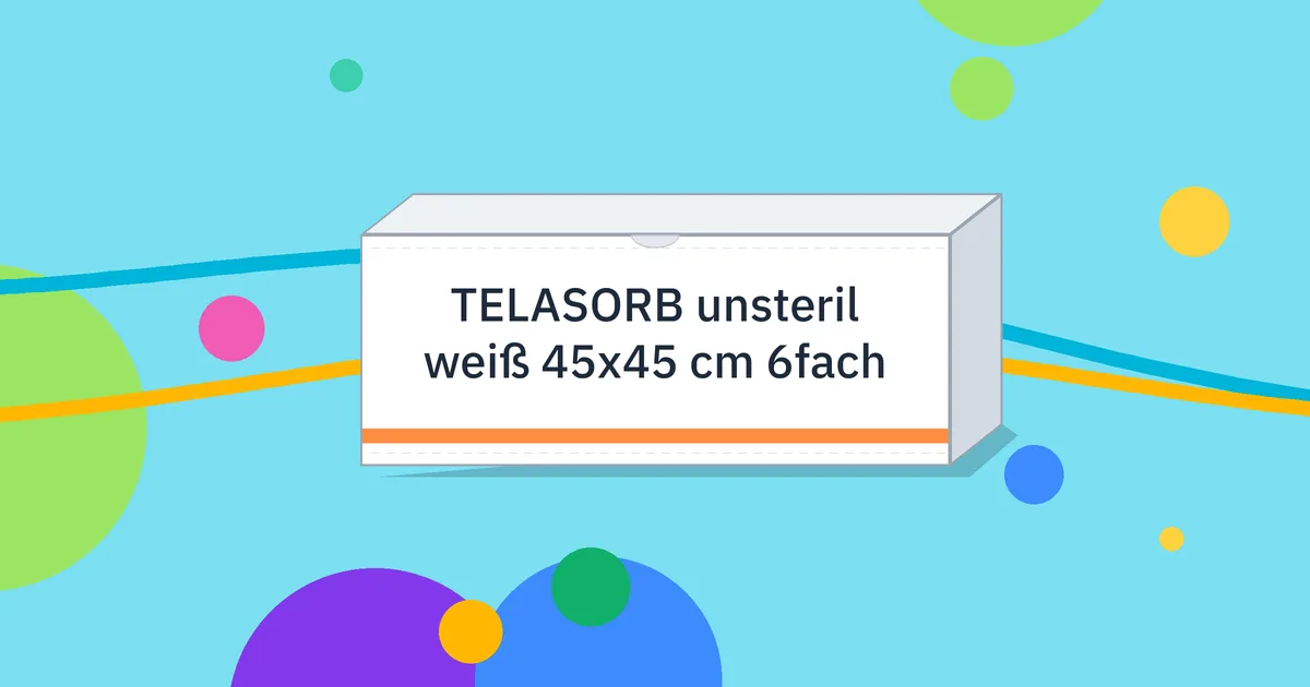 Symbolbild: Packung mit der Aufschrift TELASORB unsteril weiß 45x45 cm 6fach (PZN 06893588) – Verfügbarkeit und Bezug in Apotheken in Frankfurt am Main