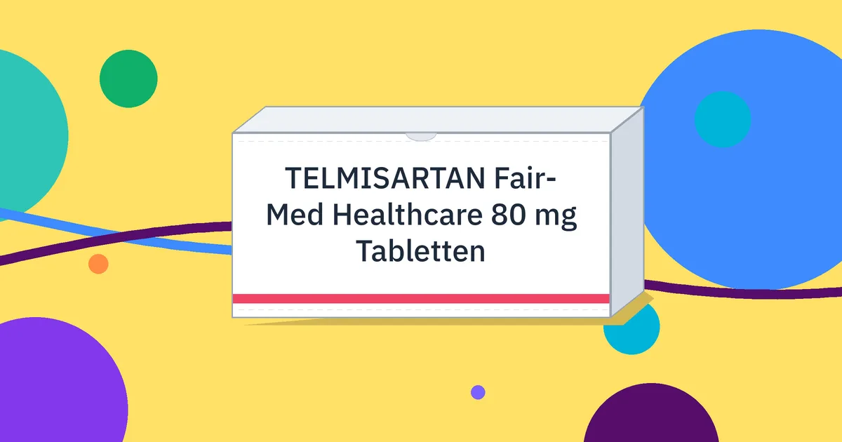 Symbolbild: Packung mit der Aufschrift TELMISARTAN Fair-Med Healthcare 80 mg Tabletten (PZN 13246010) – Verfügbarkeit und Bezug in Apotheken in Frankfurt am Main