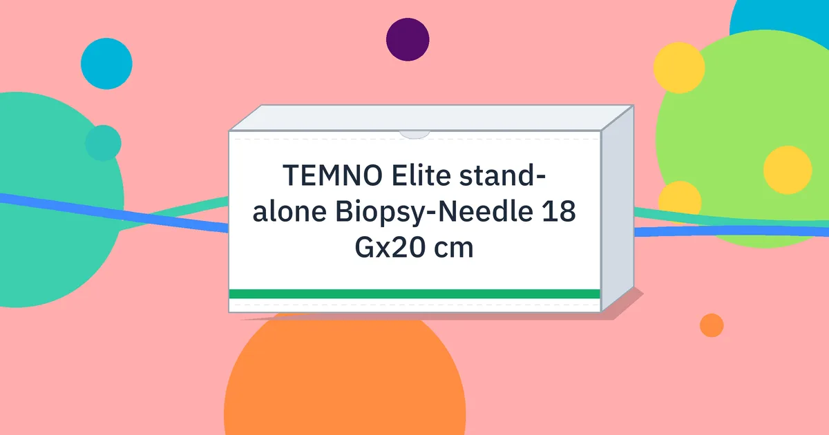 Symbolbild: Packung mit der Aufschrift TEMNO Elite stand-alone Biopsy-Needle 18 Gx20 cm (PZN 18765200) – Verfügbarkeit und Bezug in Apotheken in Frankfurt am Main