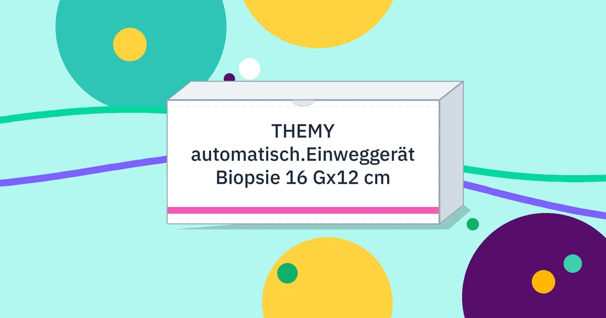 Symbolbild: Packung mit der Aufschrift THEMY automatisch.Einweggerät Biopsie 16 Gx12 cm (PZN 16920027) – Verfügbarkeit und Bezug in Apotheken in Frankfurt am Main