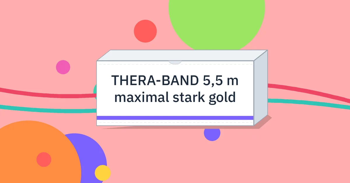 Symbolbild: Packung mit der Aufschrift THERA-BAND 5,5 m maximal stark gold (PZN 00223970) – Verfügbarkeit und Bezug in Apotheken in Frankfurt am Main
