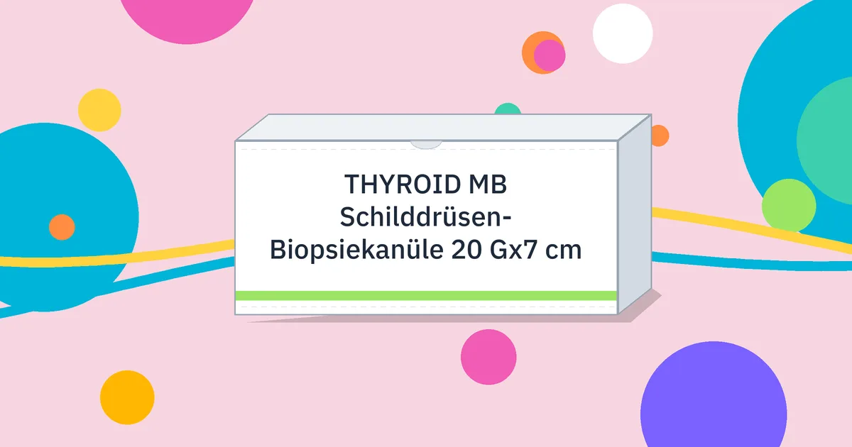 Symbolbild: Packung mit der Aufschrift THYROID MB Schilddrüsen-Biopsiekanüle 20 Gx7 cm (PZN 06124654) – Verfügbarkeit und Bezug in Apotheken in Frankfurt am Main