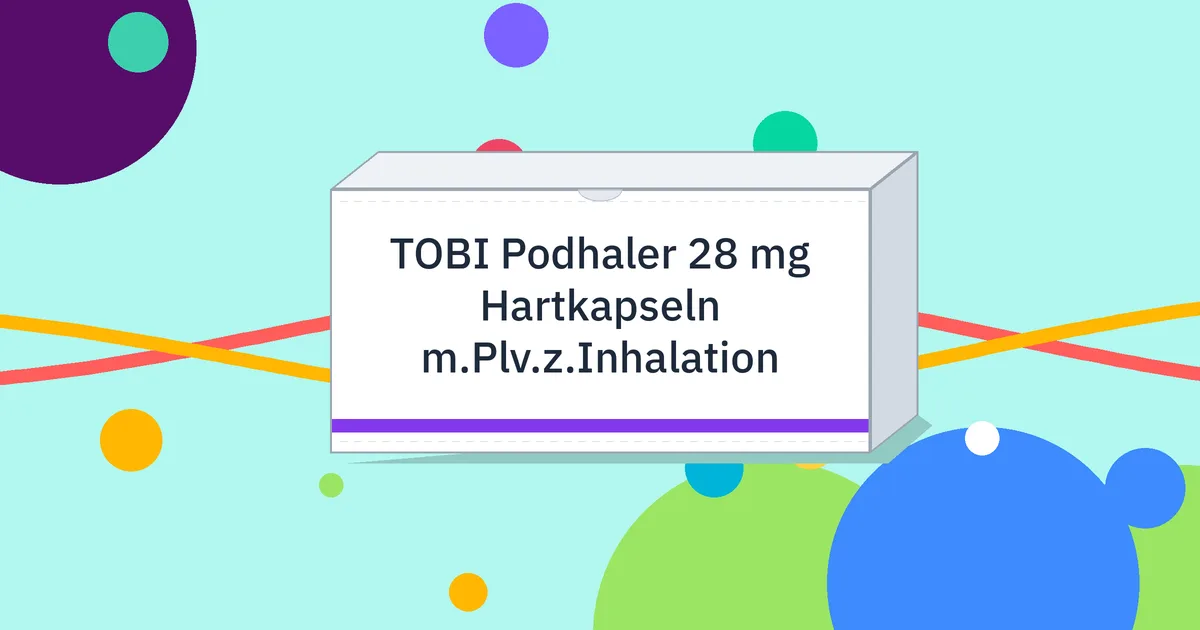 Symbolbild: Packung mit der Aufschrift TOBI Podhaler 28 mg Hartkapseln m.Plv.z.Inhalation (PZN 16749332) – Verfügbarkeit und Bezug in Apotheken in Frankfurt am Main