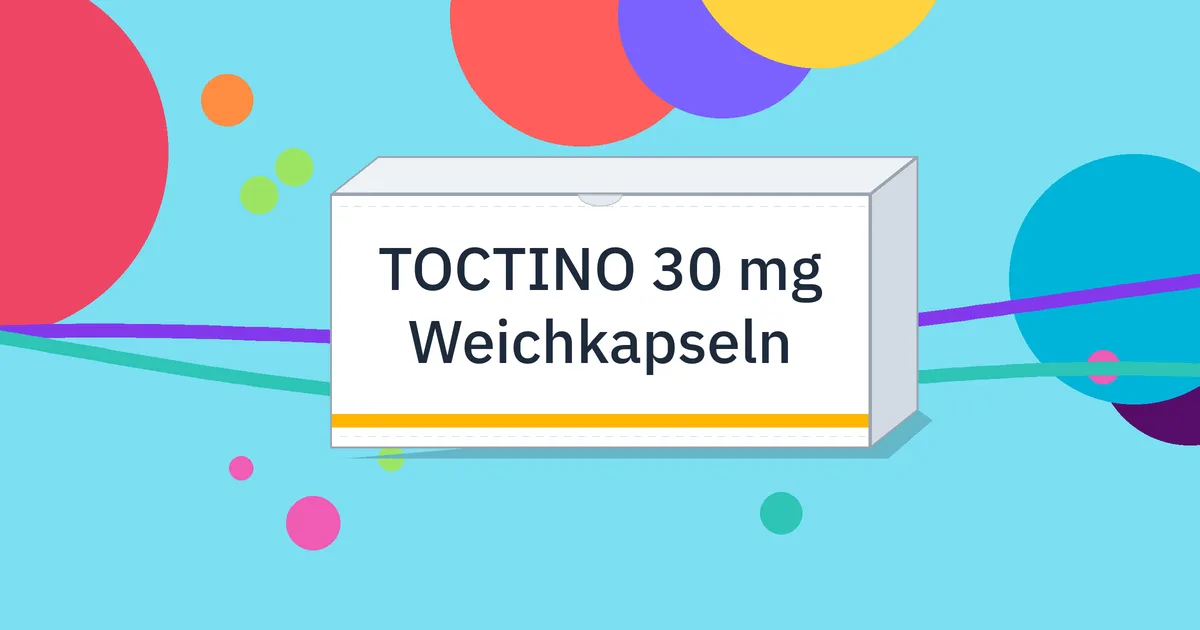 Symbolbild: Packung mit der Aufschrift TOCTINO 30 mg Weichkapseln (PZN 16260909) – Verfügbarkeit und Bezug in Apotheken in Frankfurt am Main