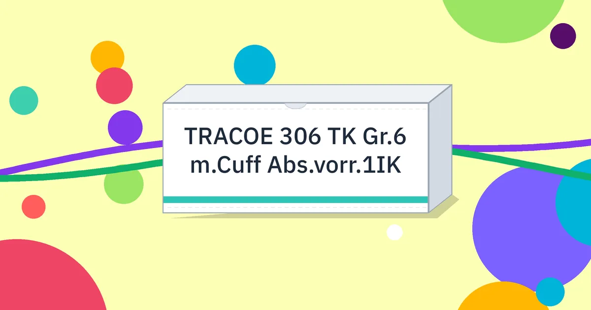 Symbolbild: Packung mit der Aufschrift TRACOE 306 TK Gr.6 m.Cuff Abs.vorr.1IK (PZN 00920427) – Verfügbarkeit und Bezug in Apotheken in Frankfurt am Main