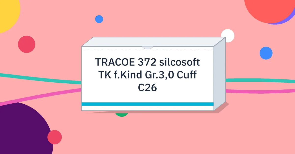 Symbolbild: Packung mit der Aufschrift TRACOE 372 silcosoft TK f.Kind Gr.3,0 Cuff C26 (PZN 14315931) – Verfügbarkeit und Bezug in Apotheken in Frankfurt am Main