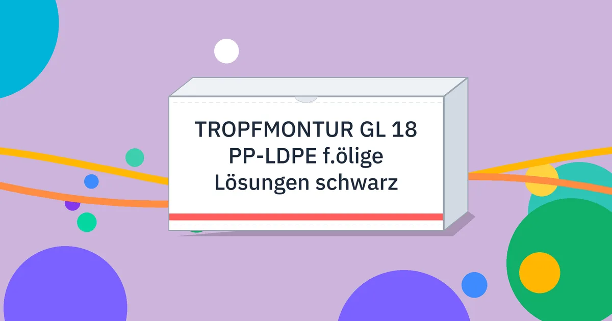 Symbolbild: Packung mit der Aufschrift TROPFMONTUR GL 18 PP-LDPE f.ölige Lösungen schwarz (PZN 18111409) – Verfügbarkeit und Bezug in Apotheken in Frankfurt am Main