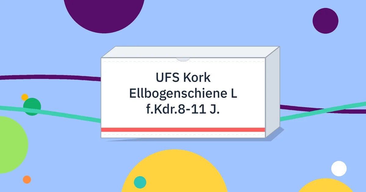 Symbolbild: Packung mit der Aufschrift UFS Kork Ellbogenschiene L f.Kdr.8-11 J. (PZN 04810919) – Verfügbarkeit und Bezug in Apotheken in Frankfurt am Main