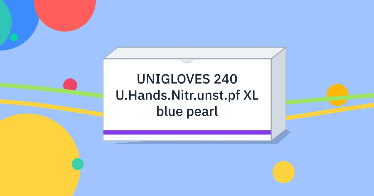 Symbolbild: Packung mit der Aufschrift UNIGLOVES 240 U.Hands.Nitr.unst.pf XL blue pearl (PZN 18102327) – Verfügbarkeit und Bezug in Apotheken in Frankfurt am Main