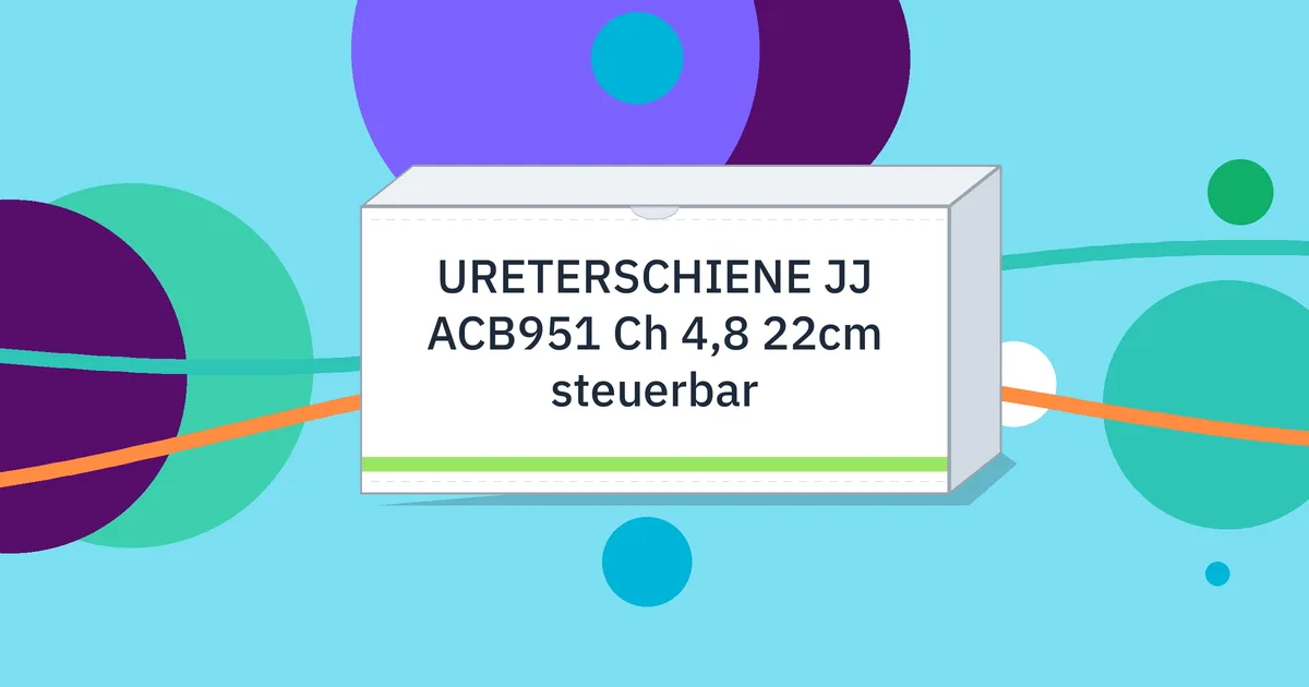 Symbolbild: Packung mit der Aufschrift URETERSCHIENE JJ ACB951 Ch 4,8 22cm steuerbar (PZN 00486669) – Verfügbarkeit und Bezug in Apotheken in Frankfurt am Main