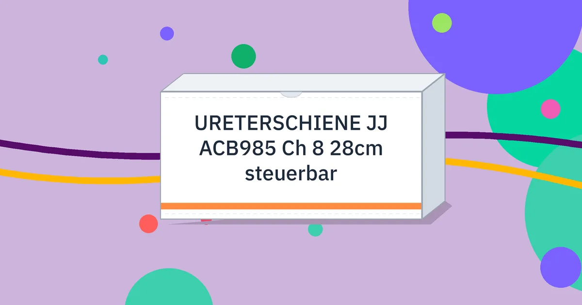 Symbolbild: Packung mit der Aufschrift URETERSCHIENE JJ ACB985 Ch 8 28cm steuerbar (PZN 00486942) – Verfügbarkeit und Bezug in Apotheken in Frankfurt am Main