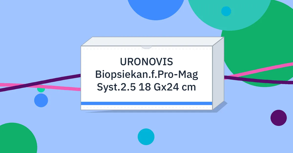 Symbolbild: Packung mit der Aufschrift URONOVIS Biopsiekan.f.Pro-Mag Syst.2.5 18 Gx24 cm (PZN 00814754) – Verfügbarkeit und Bezug in Apotheken in Frankfurt am Main