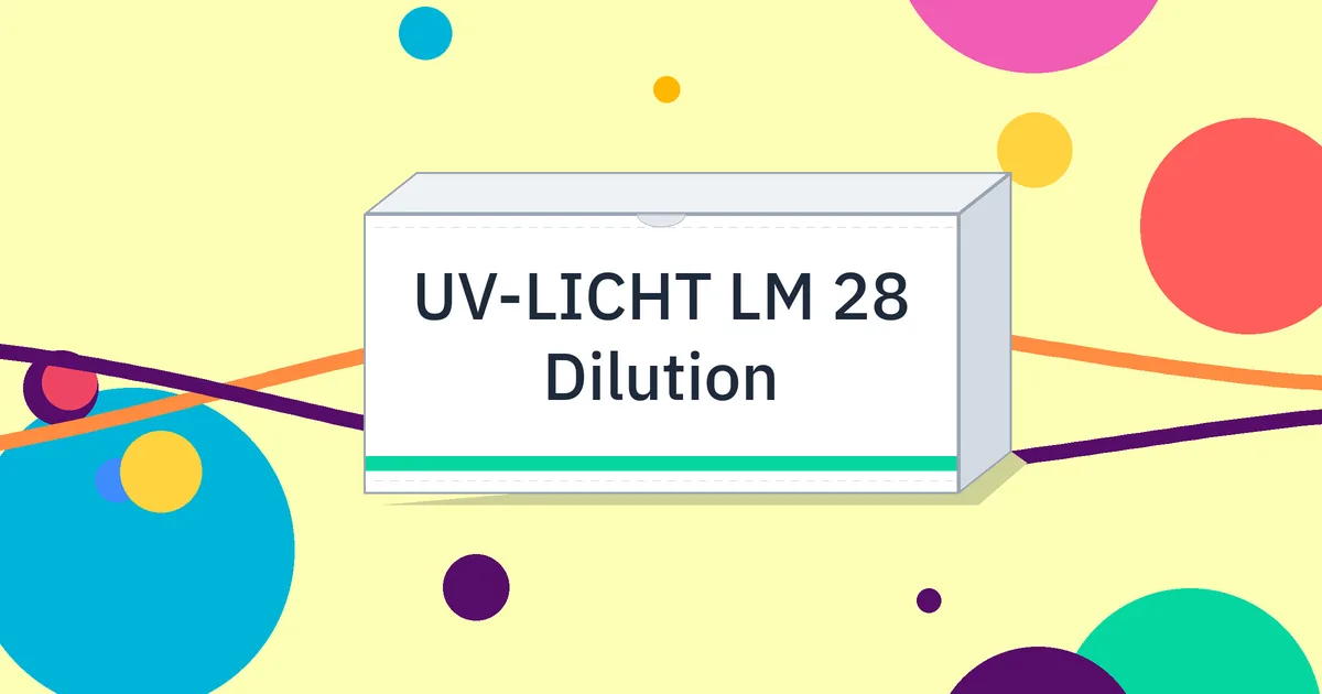 Symbolbild: Packung mit der Aufschrift UV-LICHT LM 28 Dilution (PZN 13258786) – Verfügbarkeit und Bezug in Apotheken in Frankfurt am Main