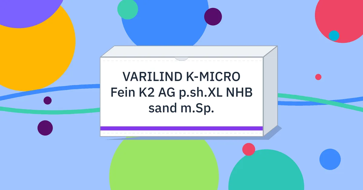 Symbolbild: Packung mit der Aufschrift VARILIND K-MICRO Fein K2 AG p.sh.XL NHB sand m.Sp. (PZN 20555875) – Verfügbarkeit und Bezug in Apotheken in Frankfurt am Main