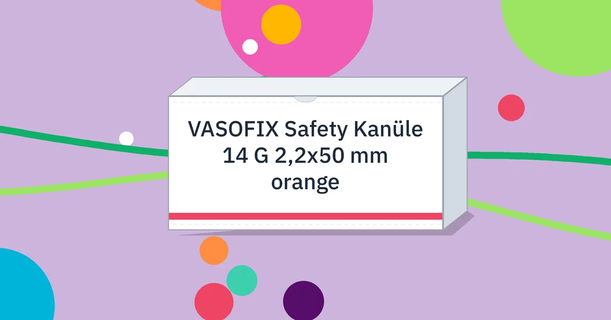 Symbolbild: Packung mit der Aufschrift VASOFIX Safety Kanüle 14 G 2,2x50 mm orange (PZN 03304083) – Verfügbarkeit und Bezug in Apotheken in Frankfurt am Main