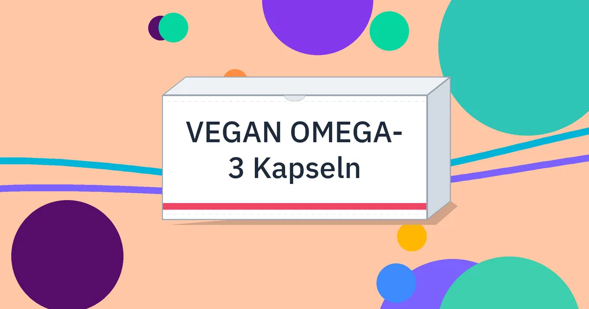 Symbolbild: Packung mit der Aufschrift VEGAN OMEGA-3 Kapseln (PZN 20279501) – Verfügbarkeit und Bezug in Apotheken in Frankfurt am Main