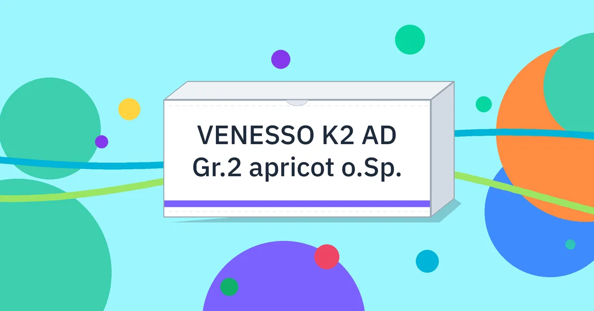 Symbolbild: Packung mit der Aufschrift VENESSO K2 AD Gr.2 apricot o.Sp. (PZN 03259589) – Verfügbarkeit und Bezug in Apotheken in Frankfurt am Main