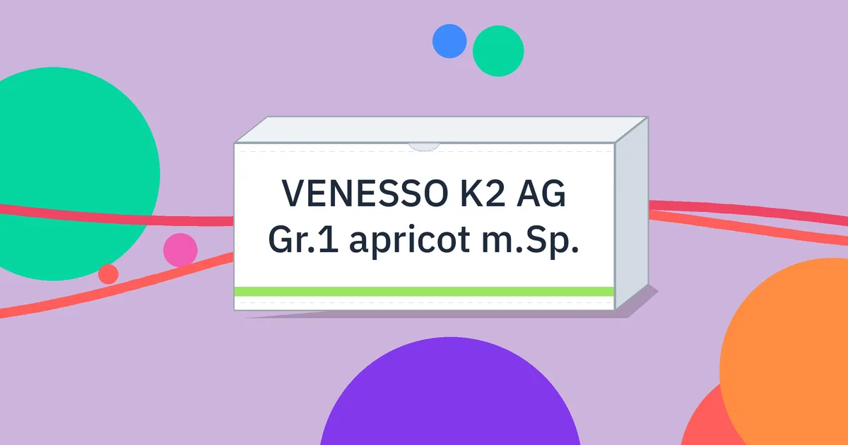 Symbolbild: Packung mit der Aufschrift VENESSO K2 AG Gr.1 apricot m.Sp. (PZN 03275542) – Verfügbarkeit und Bezug in Apotheken in Frankfurt am Main