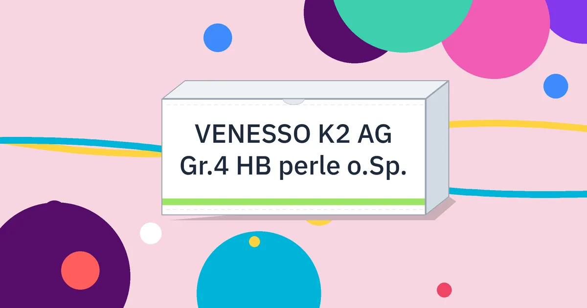 Symbolbild: Packung mit der Aufschrift VENESSO K2 AG Gr.4 HB perle o.Sp. (PZN 03264969) – Verfügbarkeit und Bezug in Apotheken in Frankfurt am Main