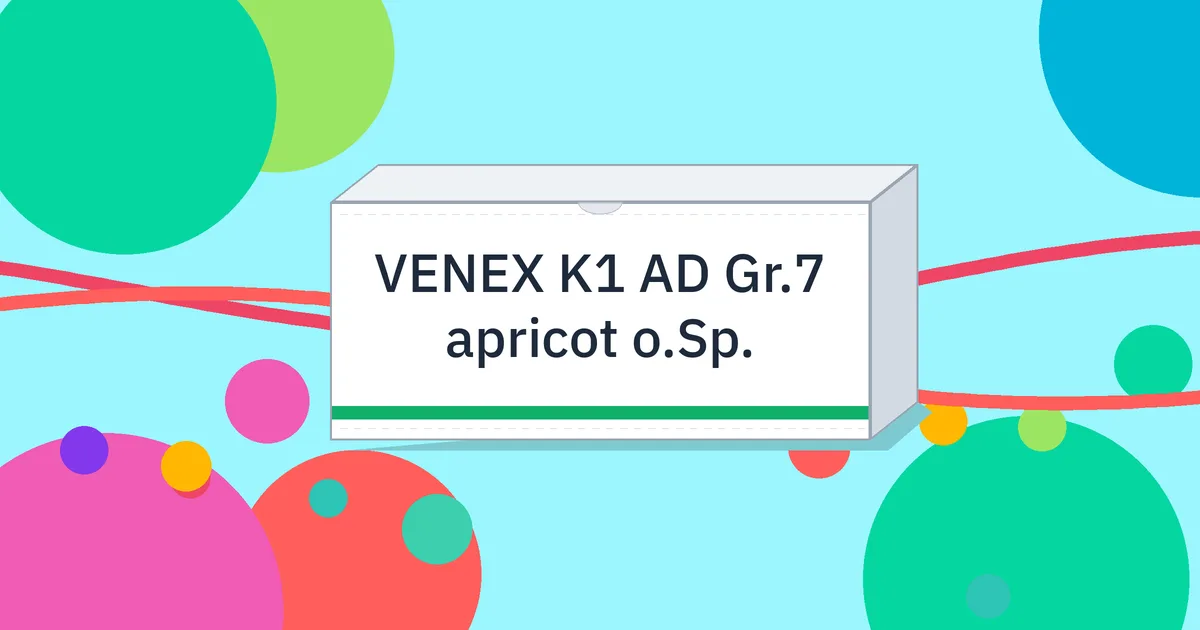 Symbolbild: Packung mit der Aufschrift VENEX K1 AD Gr.7 apricot o.Sp. (PZN 03185709) – Verfügbarkeit und Bezug in Apotheken in Frankfurt am Main