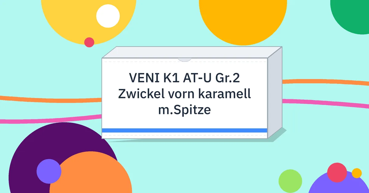 Symbolbild: Packung mit der Aufschrift VENI K1 AT-U Gr.2 Zwickel vorn karamell m.Spitze (PZN 13758744) – Verfügbarkeit und Bezug in Apotheken in Frankfurt am Main