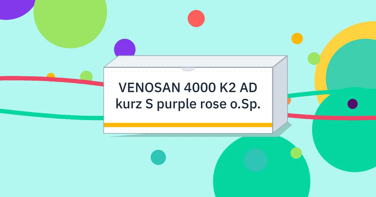 Symbolbild: Packung mit der Aufschrift VENOSAN 4000 K2 AD kurz S purple rose o.Sp. (PZN 18847582) – Verfügbarkeit und Bezug in Apotheken in Frankfurt am Main