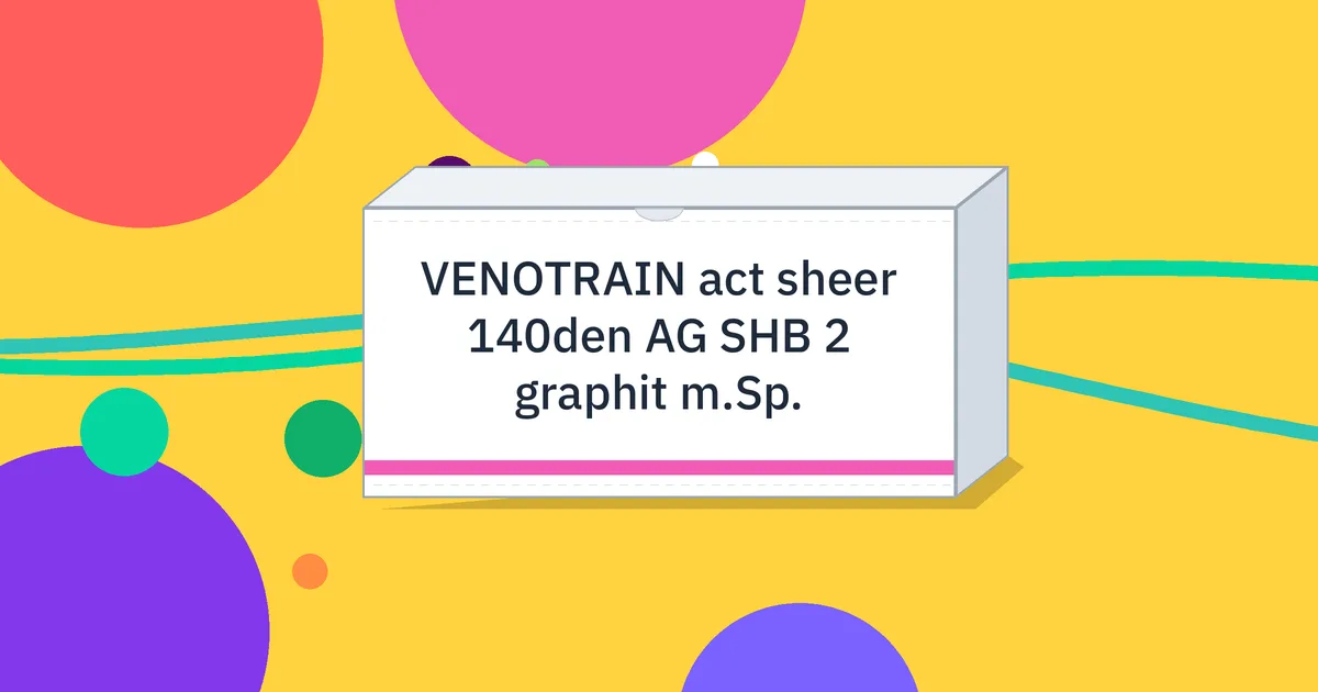 Symbolbild: Packung mit der Aufschrift VENOTRAIN act sheer 140den AG SHB 2 graphit m.Sp. (PZN 16208412) – Verfügbarkeit und Bezug in Apotheken in Frankfurt am Main
