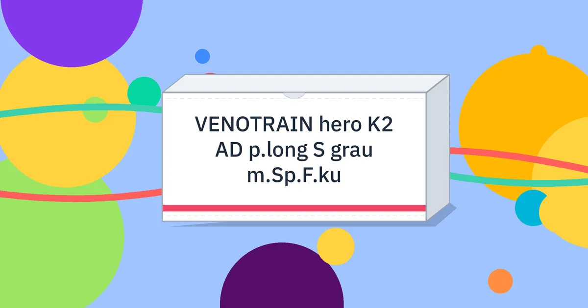 Symbolbild: Packung mit der Aufschrift VENOTRAIN hero K2 AD p.long S grau m.Sp.F.ku (PZN 19190339) – Verfügbarkeit und Bezug in Apotheken in Frankfurt am Main