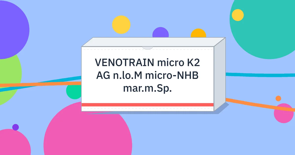 Symbolbild: Packung mit der Aufschrift VENOTRAIN micro K2 AG n.lo.M micro-NHB mar.m.Sp. (PZN 16066136) – Verfügbarkeit und Bezug in Apotheken in Frankfurt am Main