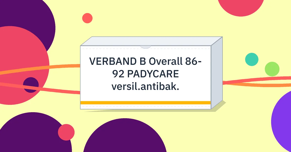 Symbolbild: Packung mit der Aufschrift VERBAND B Overall 86-92 PADYCARE versil.antibak. (PZN 10940336) – Verfügbarkeit und Bezug in Apotheken in Frankfurt am Main