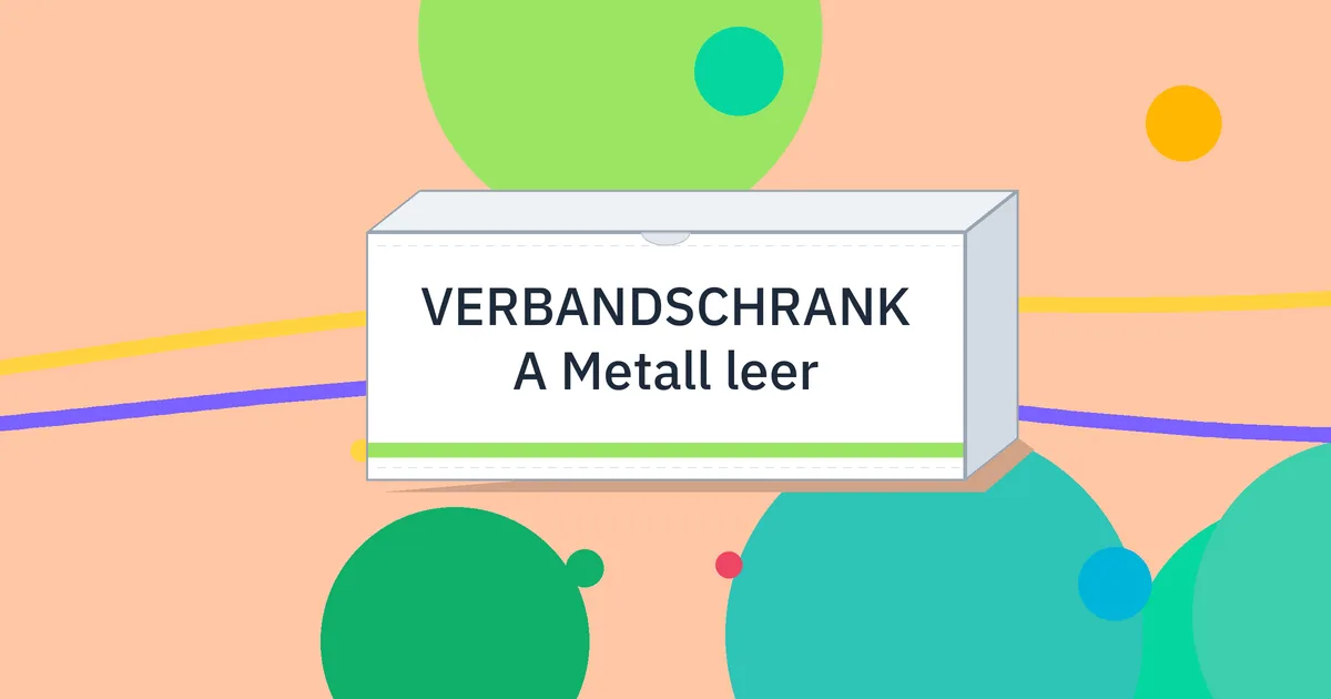 Symbolbild: Packung mit der Aufschrift VERBANDSCHRANK A Metall leer (PZN 12491486) – Verfügbarkeit und Bezug in Apotheken in Frankfurt am Main