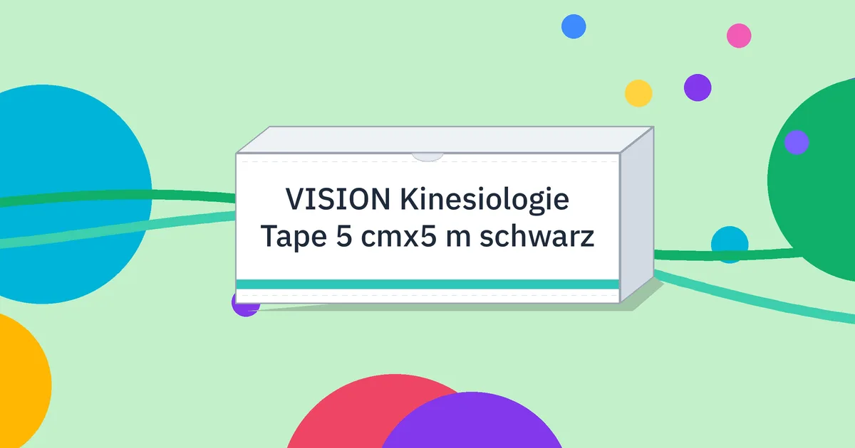 Symbolbild: Packung mit der Aufschrift VISION Kinesiologie Tape 5 cmx5 m schwarz (PZN 19626245) – Verfügbarkeit und Bezug in Apotheken in Frankfurt am Main