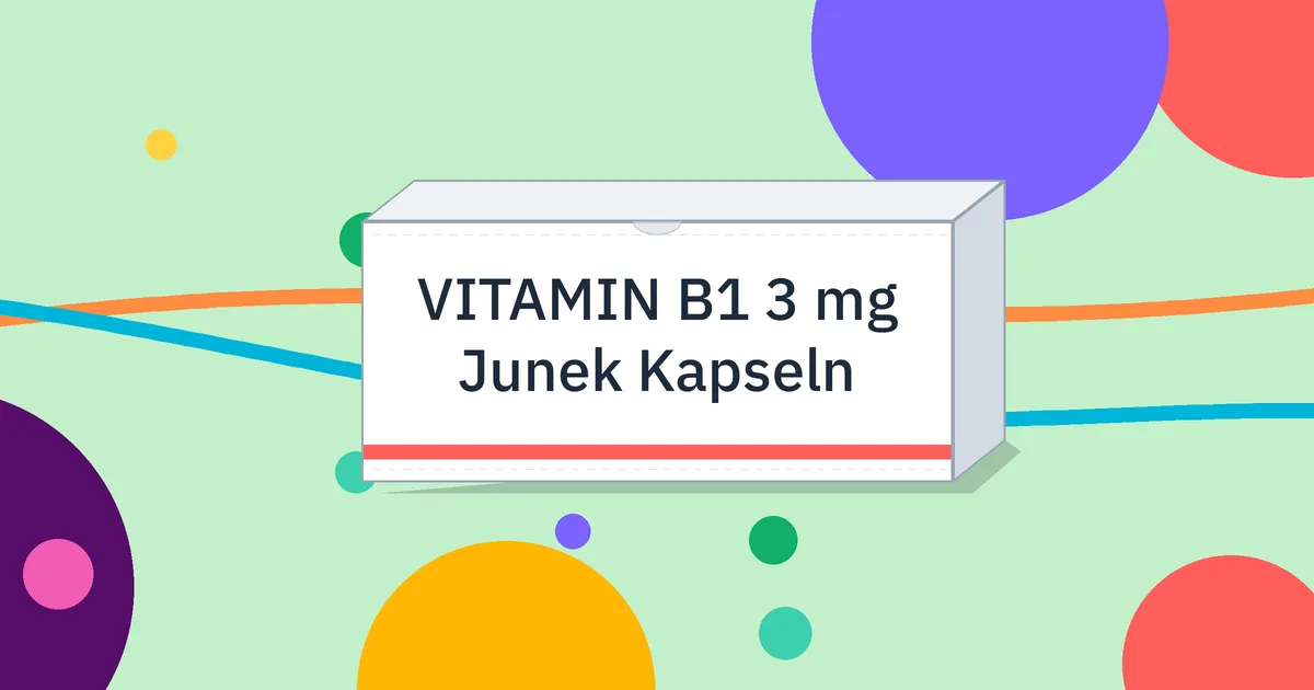 Symbolbild: Packung mit der Aufschrift VITAMIN B1 3 mg Junek Kapseln (PZN 04367542) – Verfügbarkeit und Bezug in Apotheken in Frankfurt am Main
