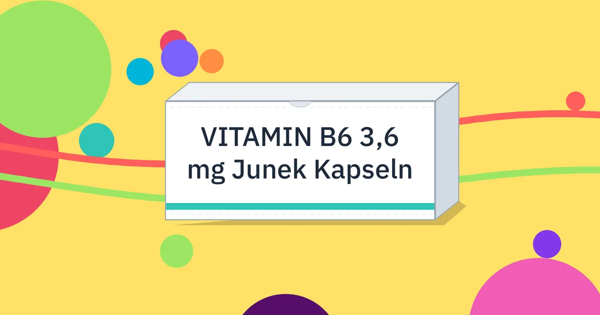 Symbolbild: Packung mit der Aufschrift VITAMIN B6 3,6 mg Junek Kapseln (PZN 04367708) – Verfügbarkeit und Bezug in Apotheken in Frankfurt am Main
