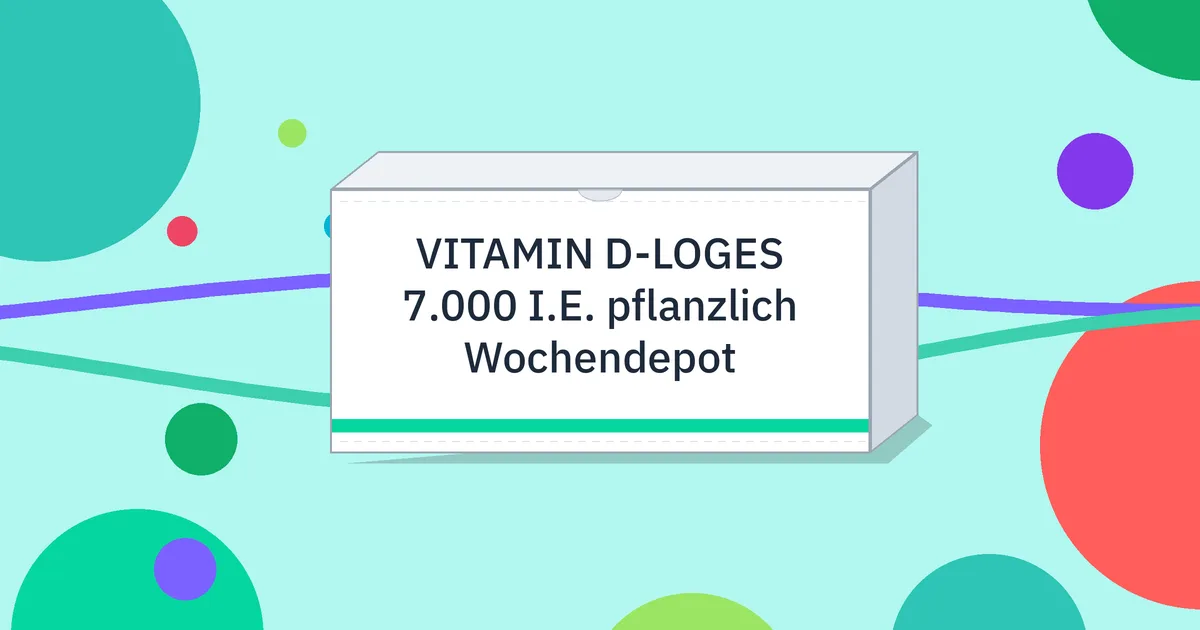 Symbolbild: Packung mit der Aufschrift VITAMIN D-LOGES 7.000 I.E. pflanzlich Wochendepot (PZN 17525913) – Verfügbarkeit und Bezug in Apotheken in Frankfurt am Main