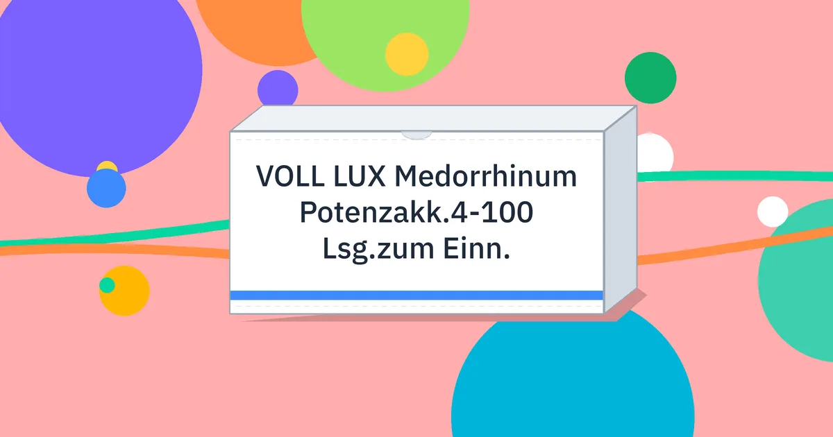 Symbolbild: Packung mit der Aufschrift VOLL LUX Medorrhinum Potenzakk.4-100 Lsg.zum Einn. (PZN 12390733) – Verfügbarkeit und Bezug in Apotheken in Frankfurt am Main
