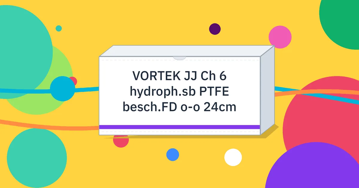 Symbolbild: Packung mit der Aufschrift VORTEK JJ Ch 6 hydroph.sb PTFE besch.FD o-o 24cm (PZN 17998847) – Verfügbarkeit und Bezug in Apotheken in Frankfurt am Main