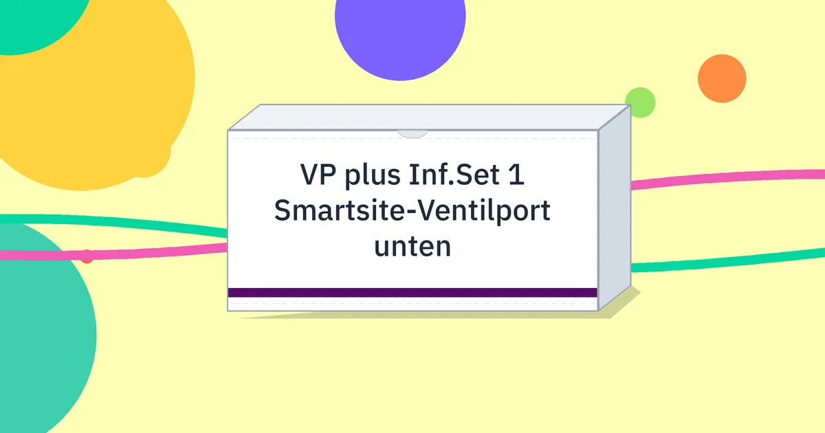 Symbolbild: Packung mit der Aufschrift VP plus Inf.Set 1 Smartsite-Ventilport unten (PZN 10199942) – Verfügbarkeit und Bezug in Apotheken in Frankfurt am Main