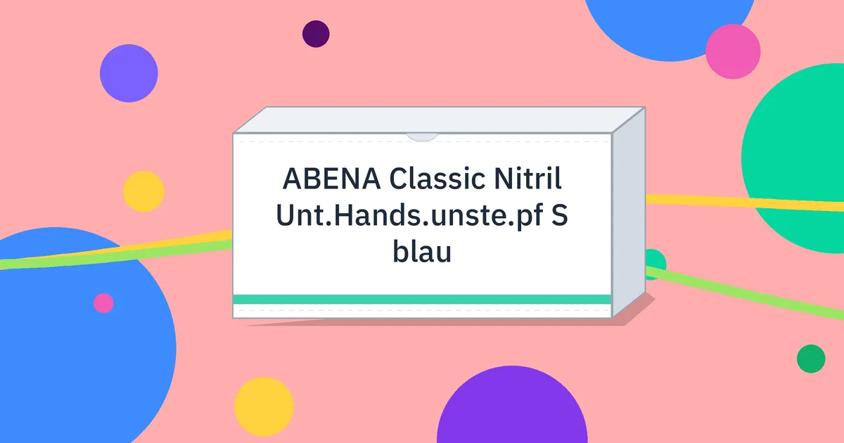 Symbolbild: Packung mit der Aufschrift ABENA Classic Nitril Unt.Hands.unste.pf S blau (PZN 12519730) – Verfügbarkeit und Bezug in Apotheken in Frankfurt am Main