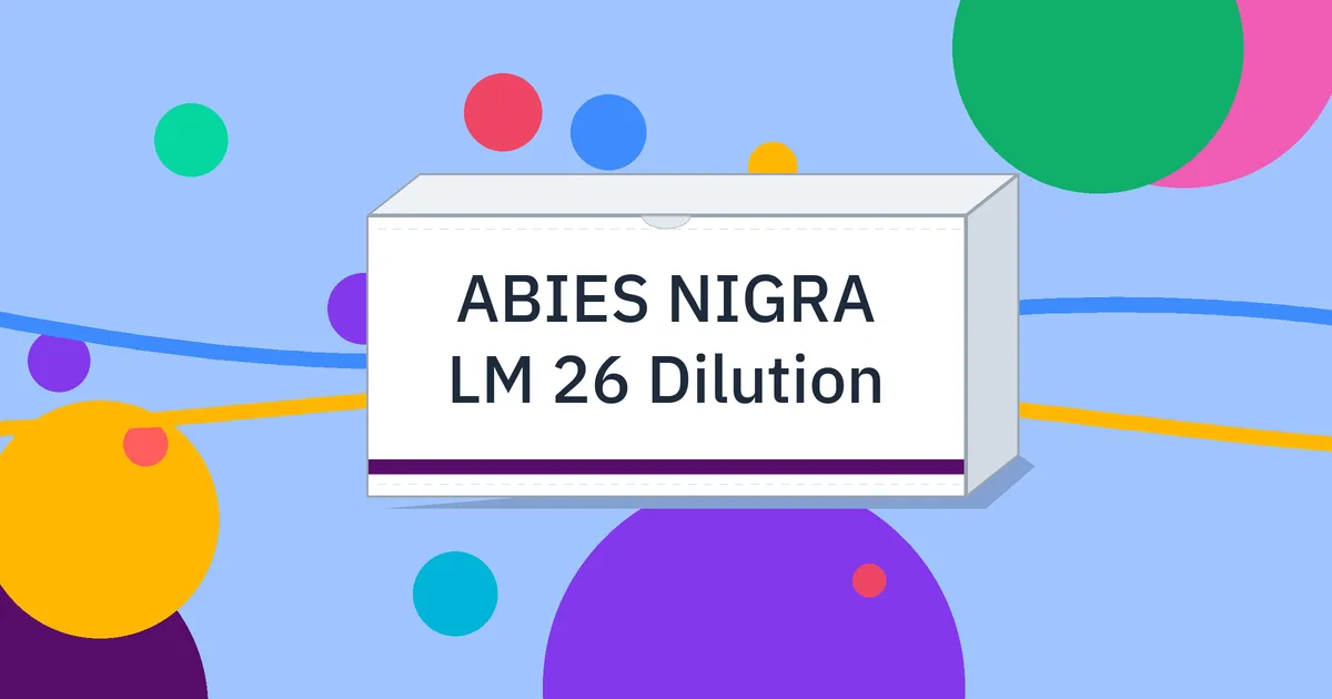 Symbolbild: Packung mit der Aufschrift ABIES NIGRA LM 26 Dilution (PZN 13260754) – Verfügbarkeit und Bezug in Apotheken in Frankfurt am Main
