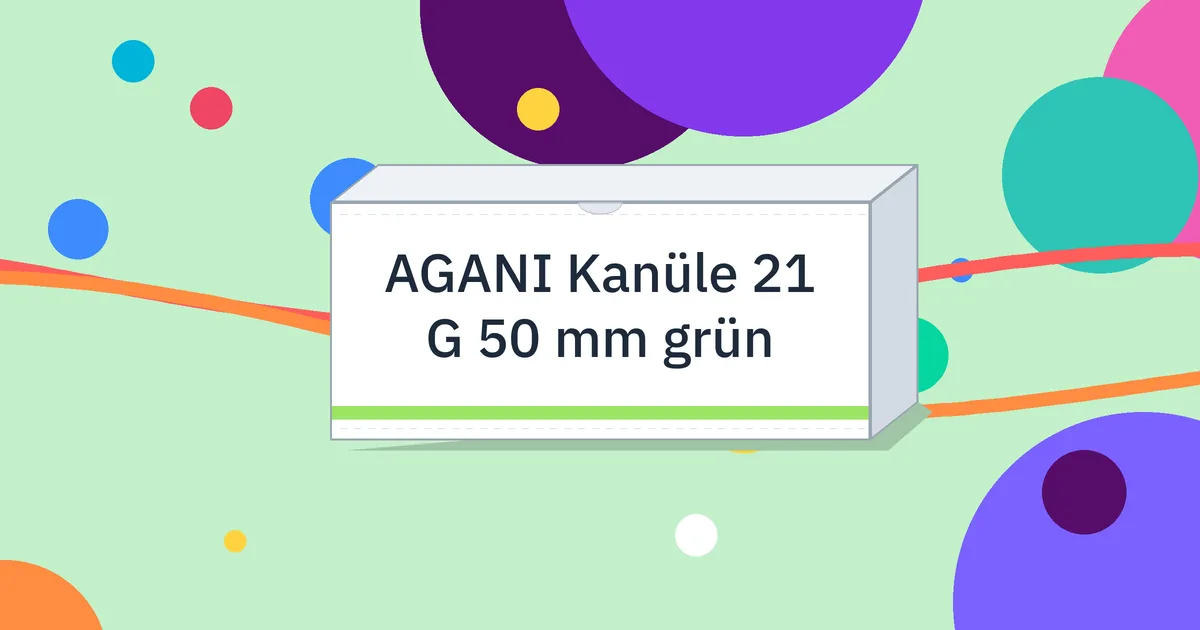 Symbolbild: Packung mit der Aufschrift AGANI Kanüle 21 G 50 mm grün (PZN 20130495) – Verfügbarkeit und Bezug in Apotheken in Frankfurt am Main