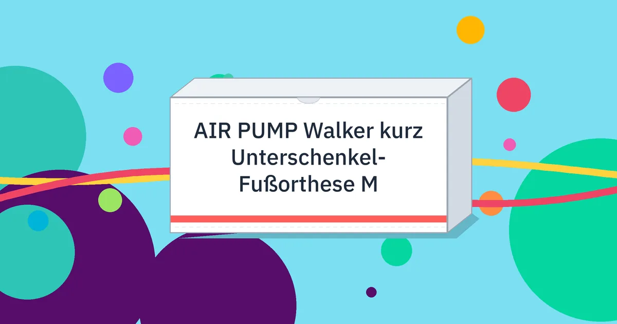 Symbolbild: Packung mit der Aufschrift AIR PUMP Walker kurz Unterschenkel-Fußorthese M (PZN 19108993) – Verfügbarkeit und Bezug in Apotheken in Frankfurt am Main