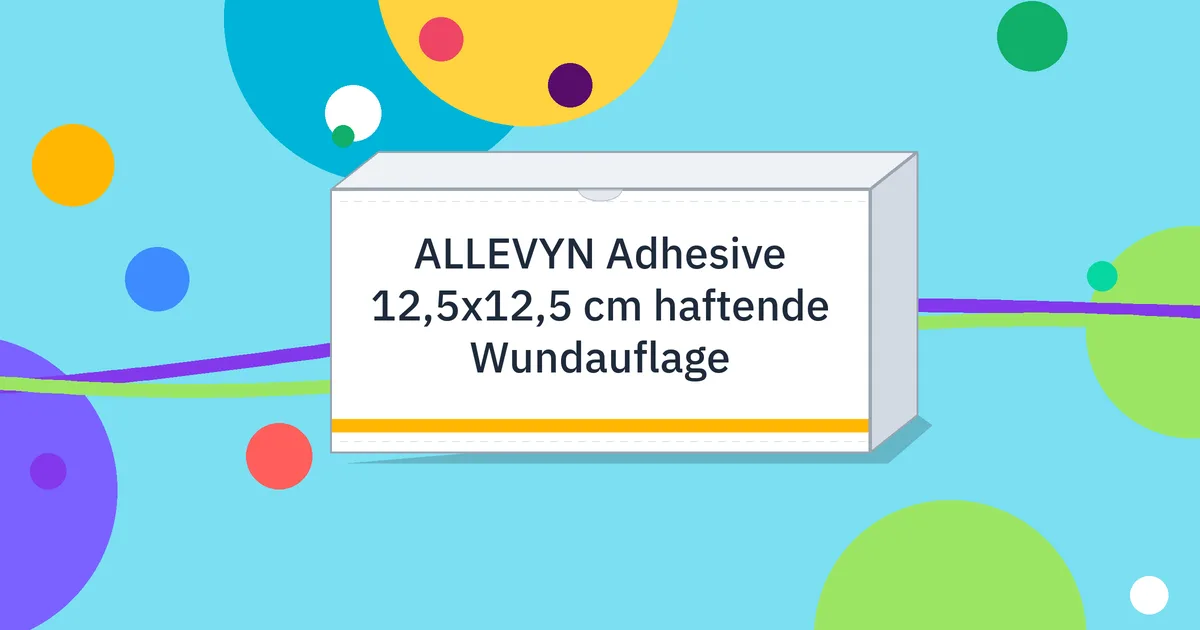 Symbolbild: Packung mit der Aufschrift ALLEVYN Adhesive 12,5x12,5 cm haftende Wundauflage (PZN 12541994) – Verfügbarkeit und Bezug in Apotheken in Frankfurt am Main