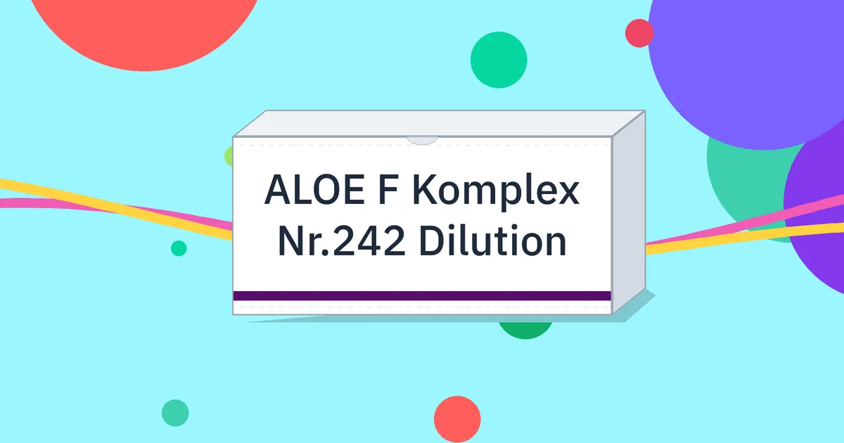 Symbolbild: Packung mit der Aufschrift ALOE F Komplex Nr.242 Dilution (PZN 05556624) – Verfügbarkeit und Bezug in Apotheken in Frankfurt am Main