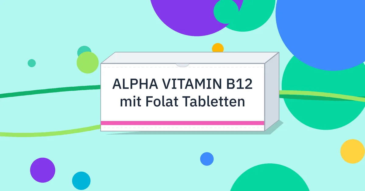 Symbolbild: Packung mit der Aufschrift ALPHA VITAMIN B12 mit Folat Tabletten (PZN 18070395) – Verfügbarkeit und Bezug in Apotheken in Frankfurt am Main